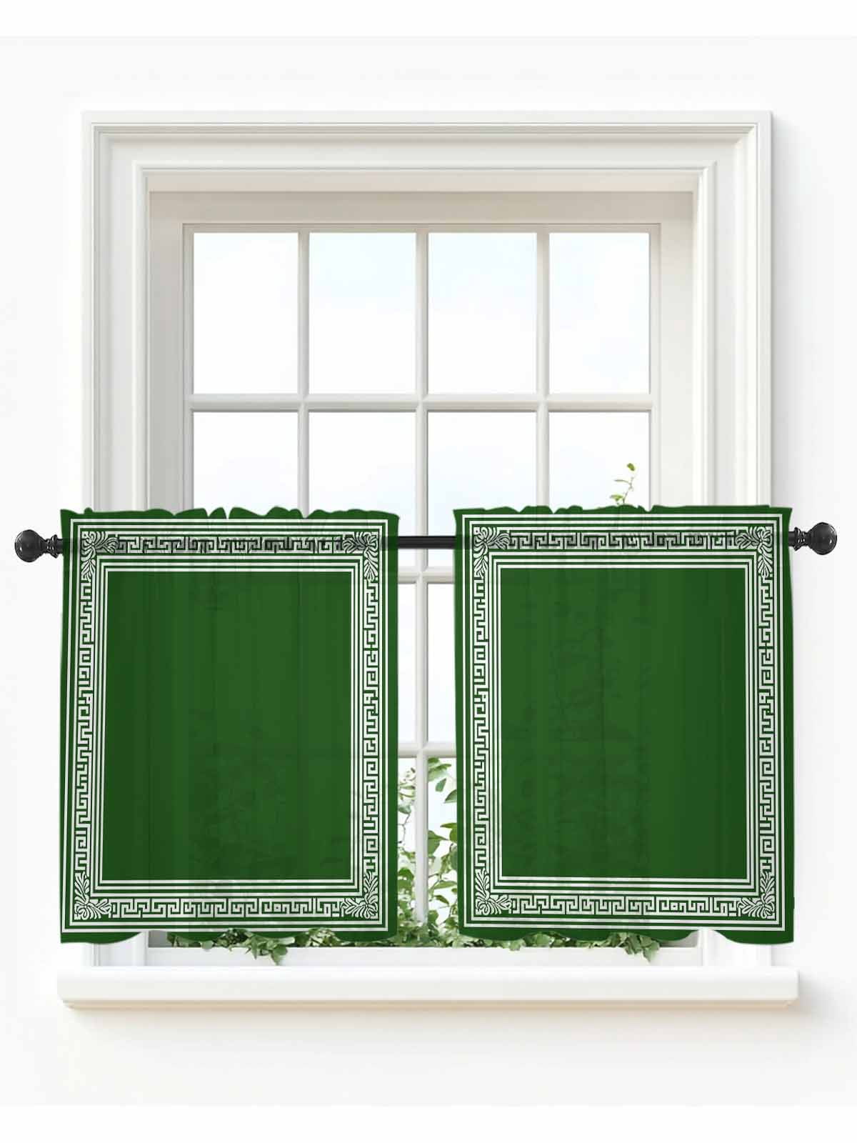 Green Greek Key Tier Curtains 36 Inch Length,Sheer Curtains for Bedroom ...