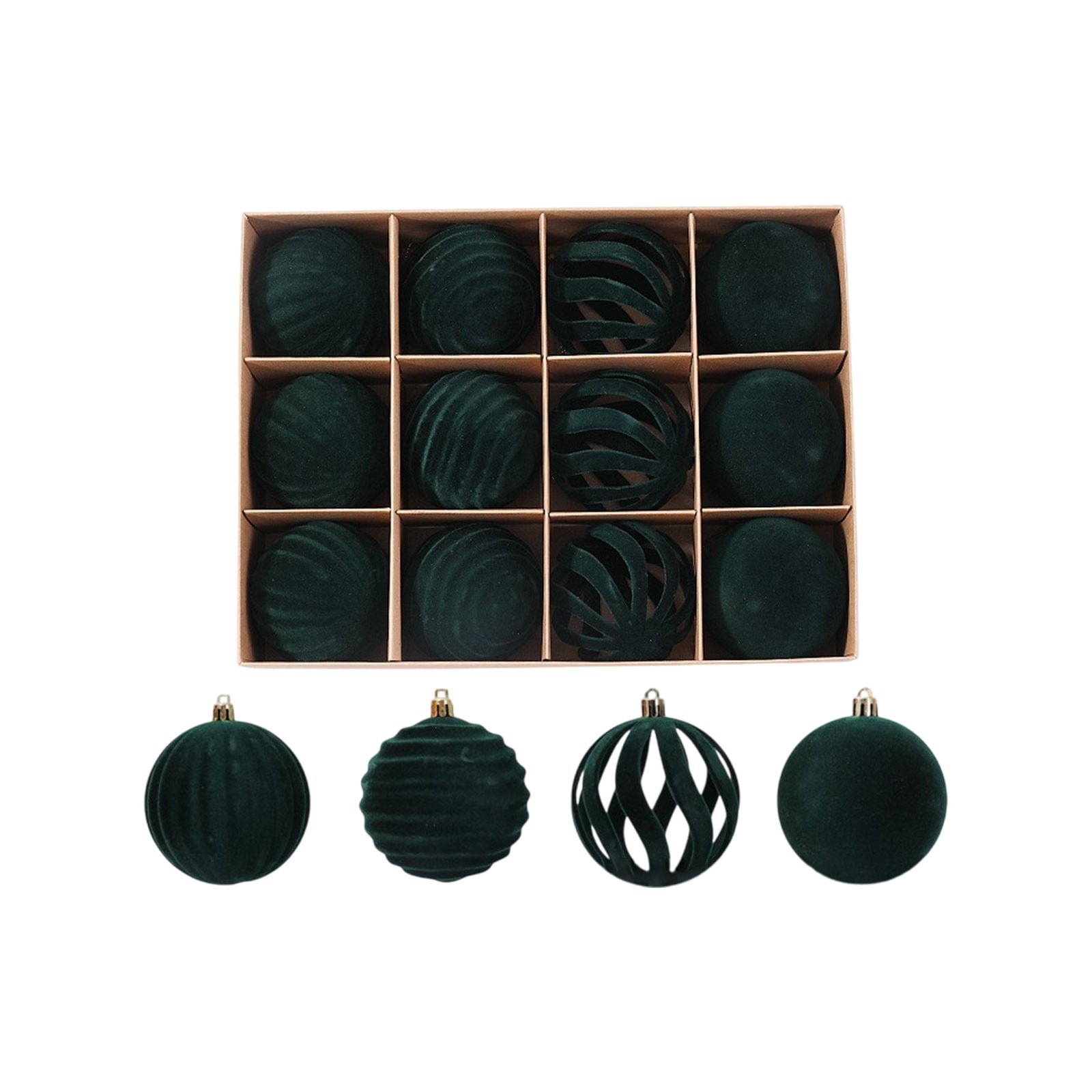 Green Green Flocked Christmas Ball Set, 12 Pieces With Easy-Hang Design ...