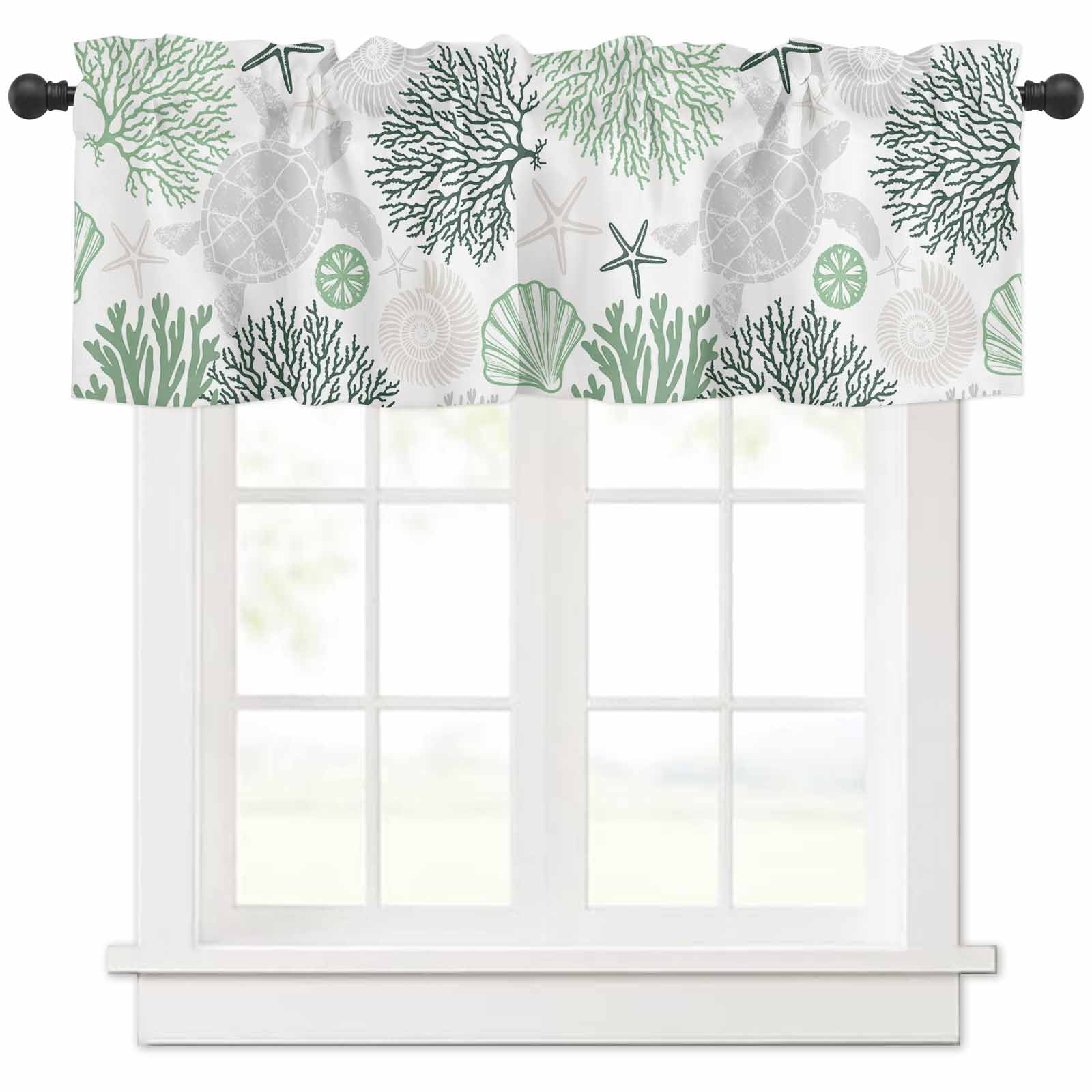 Green Grey Coastal Turtle Valances for Windows Farmhouse Kitchen ...