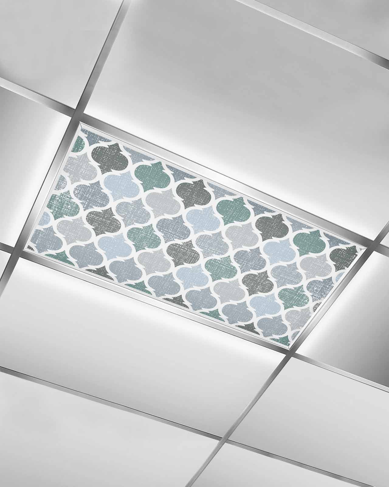 Green Grey Morocco Pattern Fluorescent Light Covers for Ceiling Lights ...