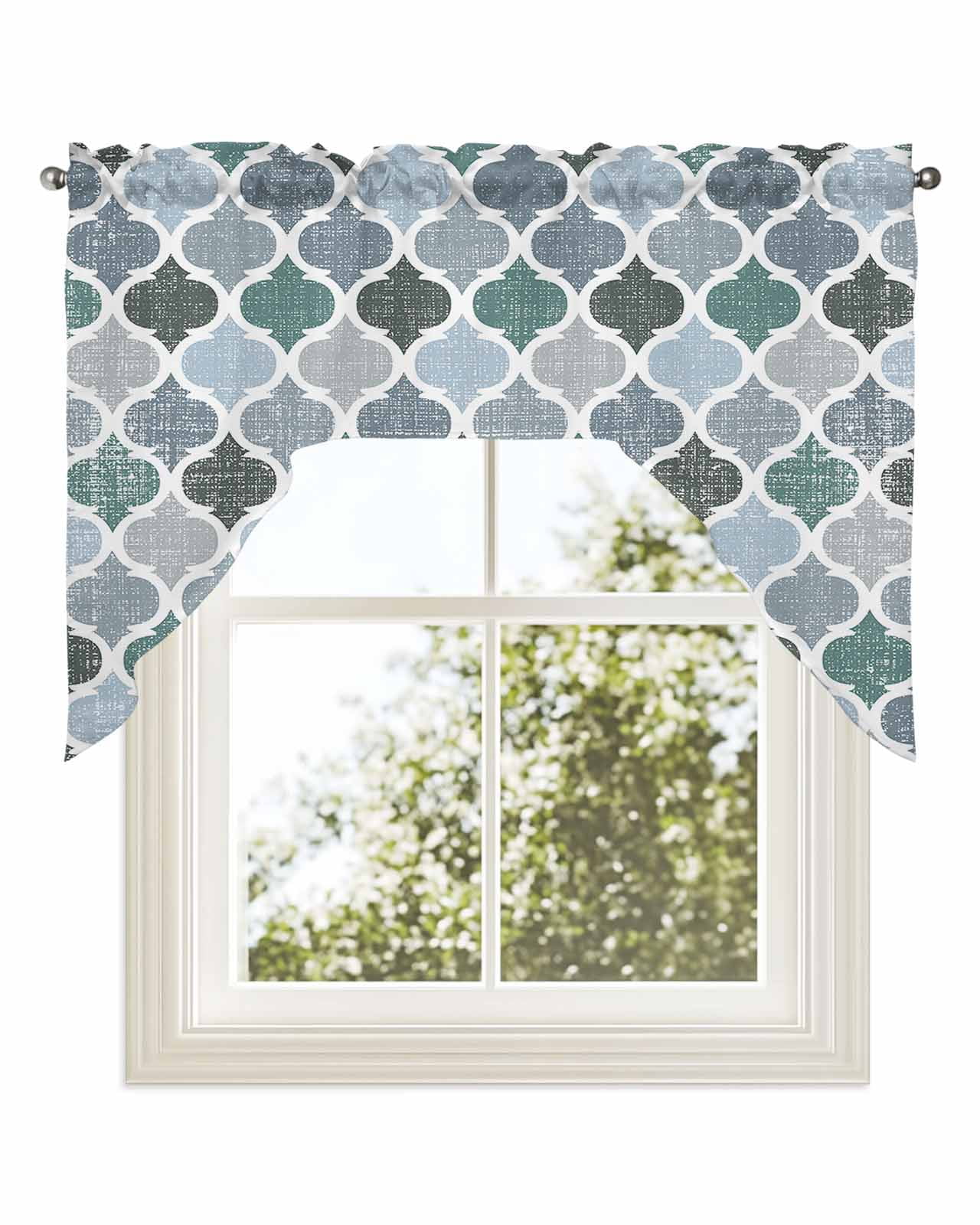 Green Grey Morocco Pattern Kitchen Curtains Swag Valance for Windows/Bathroom/Cafe, Turquoise ...