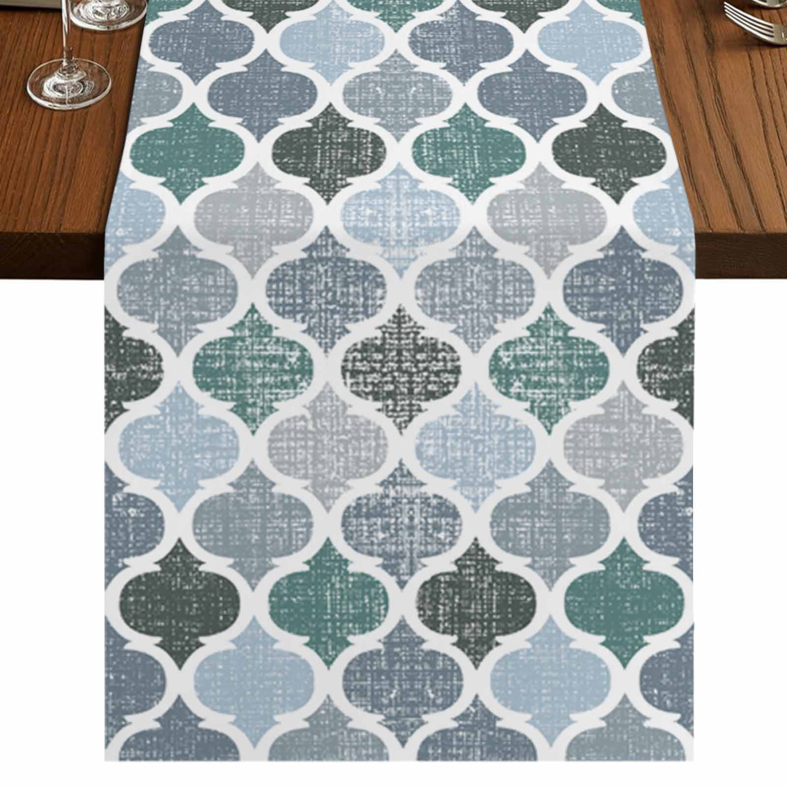 Green Grey Morocco Pattern Table Runner 120 Inches Long,Turquoise ...
