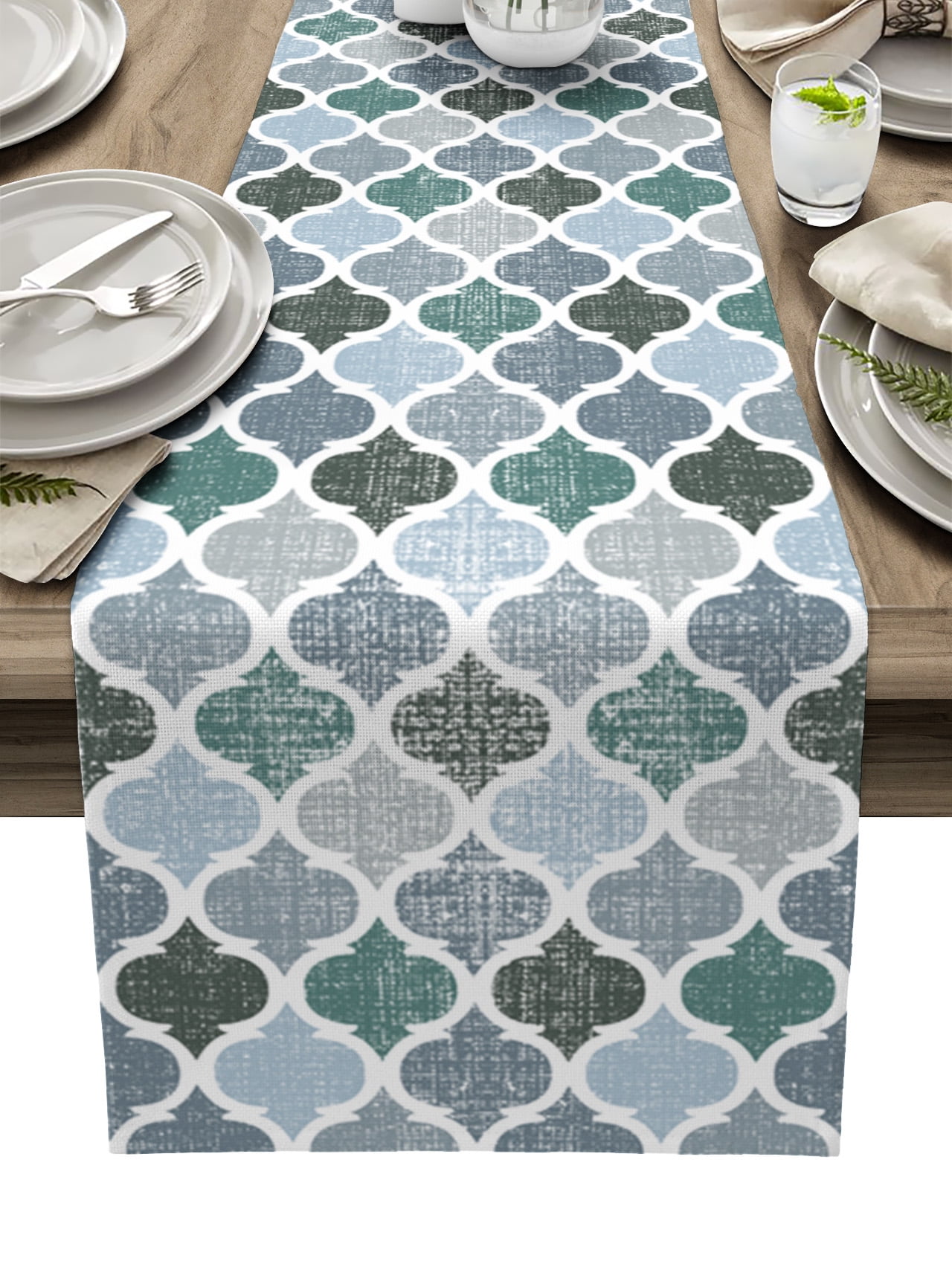 Green Grey Morocco Pattern Table Runner Turquoise Modern Moroccan ...