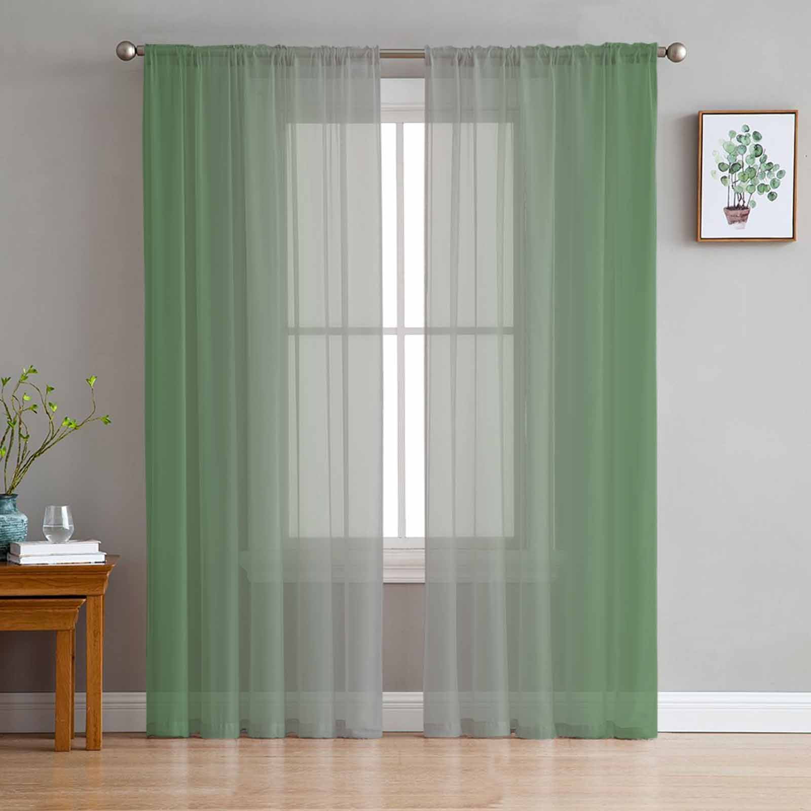 Green Grey Ombre Sheer Curtains 96 Inches Long 2 Panels Set, Window ...