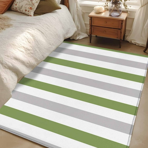 Green Grey Stripe 4x6 Area Rugs, Modern Farmhouse Vertical Striped Non ...