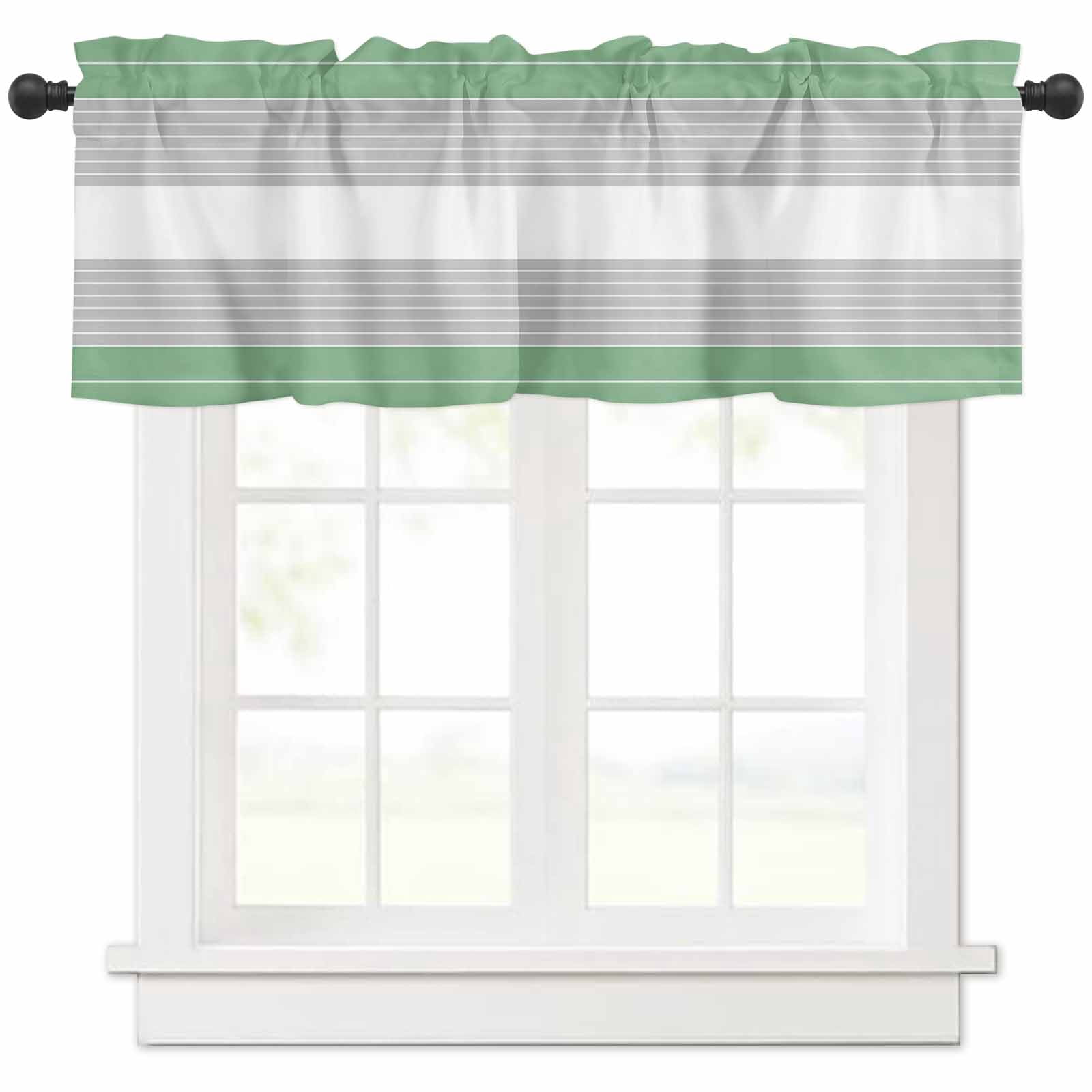 Green Grey Stripe Valances for Windows Farmhouse Kitchen Curtains ...