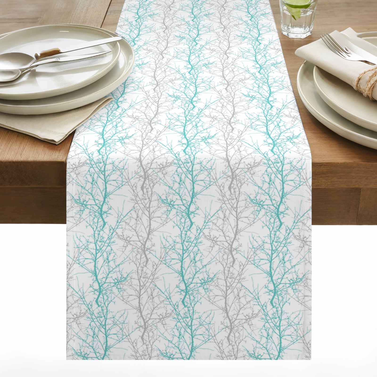 Green Grey Table Runner 13x36 inch Tree Branch Cotton Linen Dining ...
