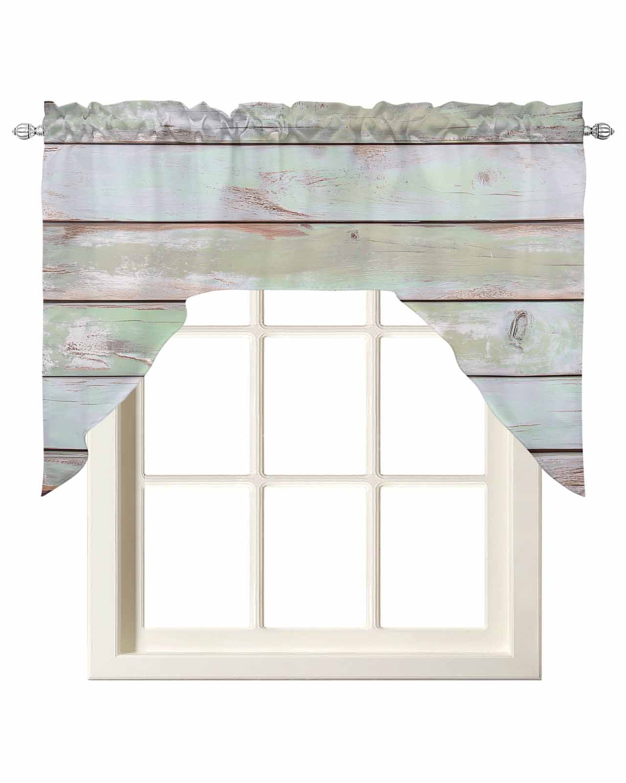 Green Grey Wooden Kitchen Swag Valances for Windows, Farmhouse Vintage ...