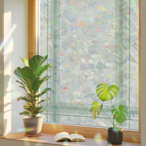 Green Grid Lines Window Privacy Film Rainbow Static Cling Stain Glass ...