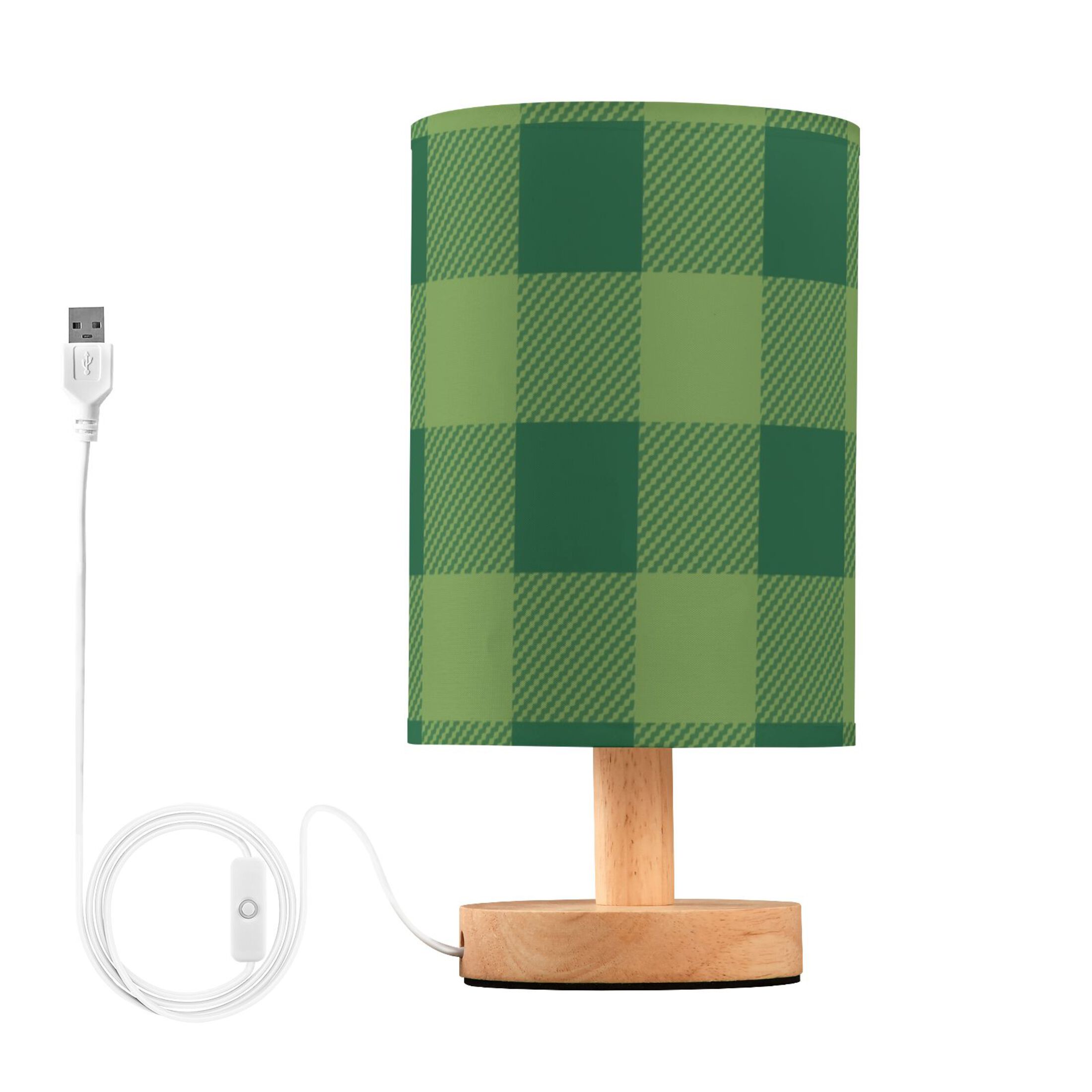 Green Grid Plaid Bedside Table Lamp LED Warm Lights with USB Charging ...