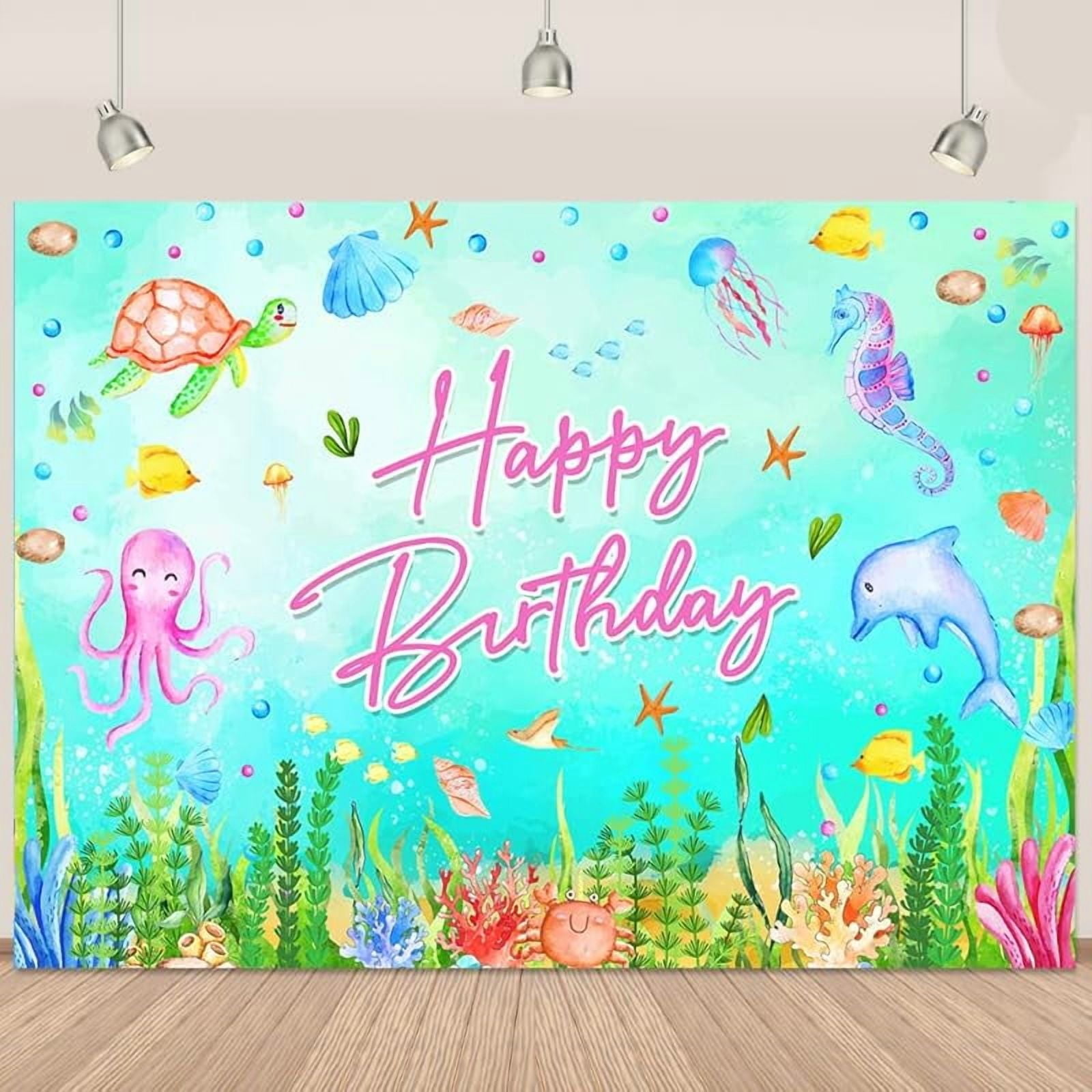 Green Groovy Ocean Animal Underwater Backdrop for Birthday Party ...