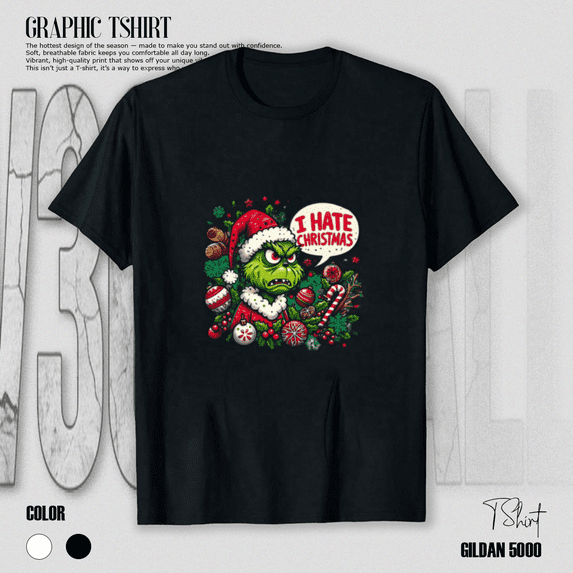 Green Grump Hate Holiday Funny Christmas Humor Quote Art Unisex T-Shirt ...
