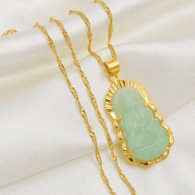 Green Guanyin 14k Yellow Gold Pendant Necklace Style Buddhist Ornament ...