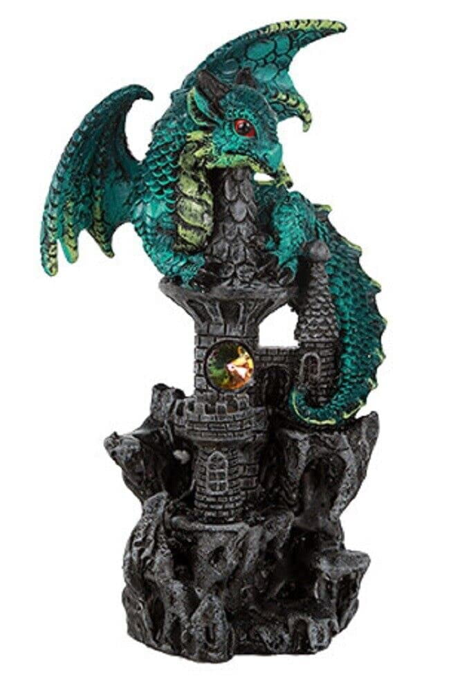 Pacific Giftware Green Dragon on Castle, Hand-Painted Resin, Miniature ...