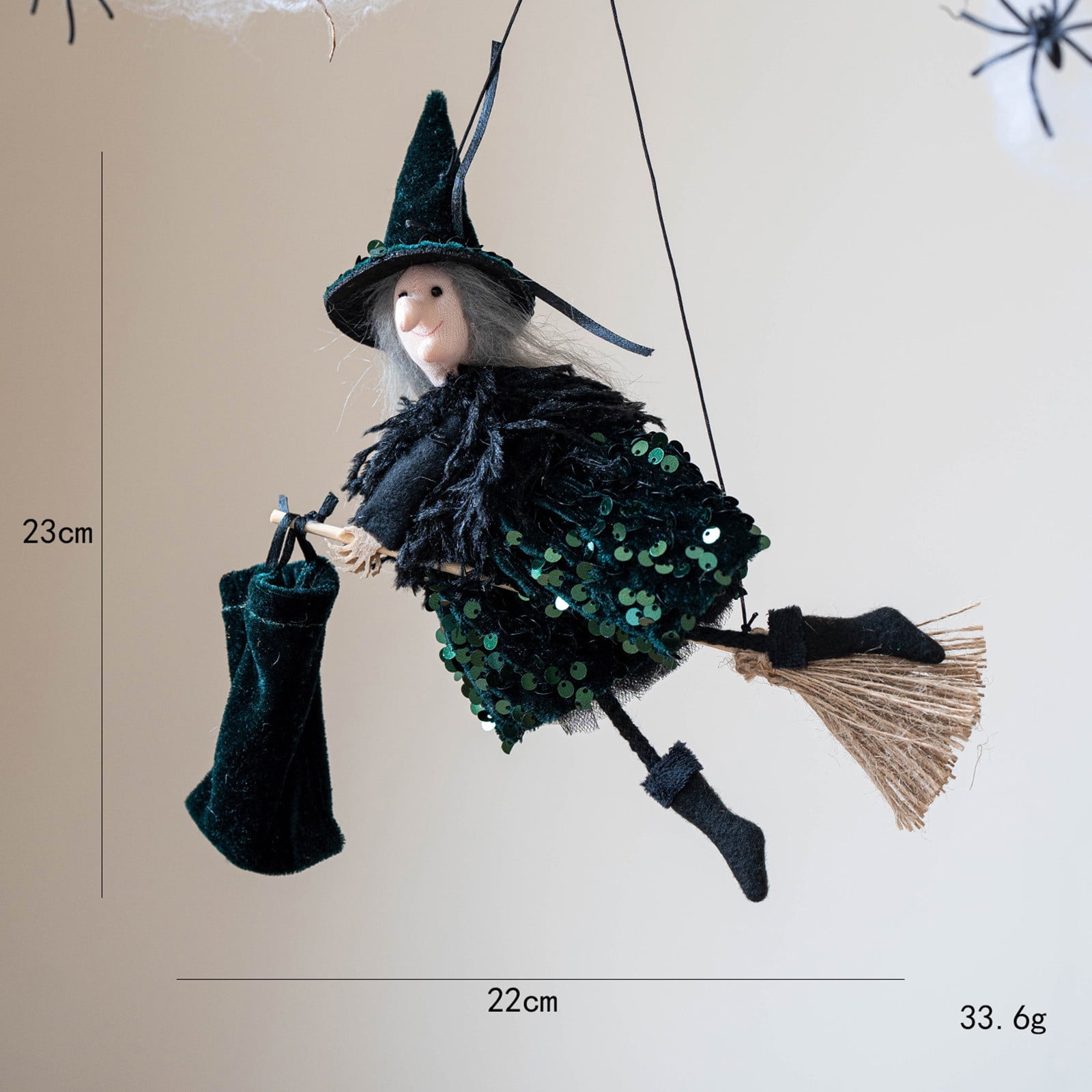 Green Halloween Witch Doll Pendant Costume Prop With Broomstick Themed ...