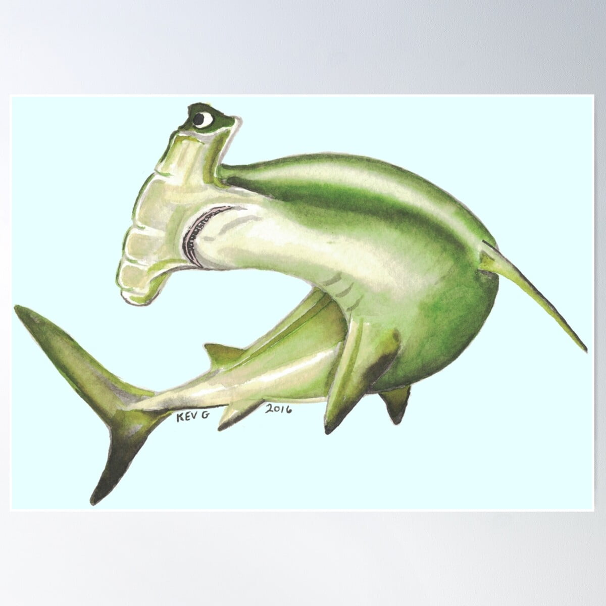 Green Hammerhead Shark - Art By Kev G Poster Wall Art, Modern Wall ...