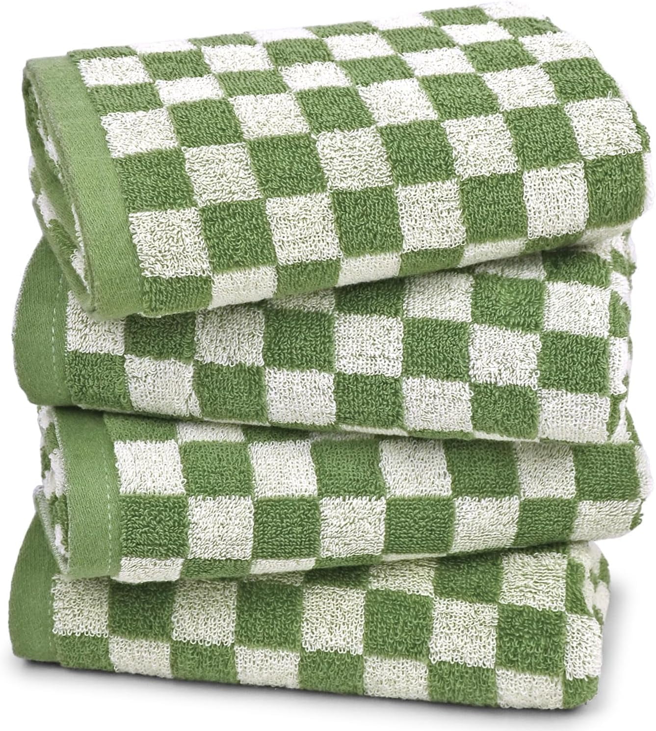 Green Hand Towels for Bathroom Set of 4 - Cute Checkered Bathroom ...