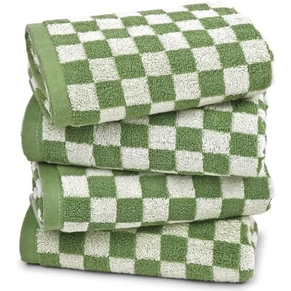 Green Hand Towels for Bathroom Set of 4 - Cute Checkered Bathroom ...