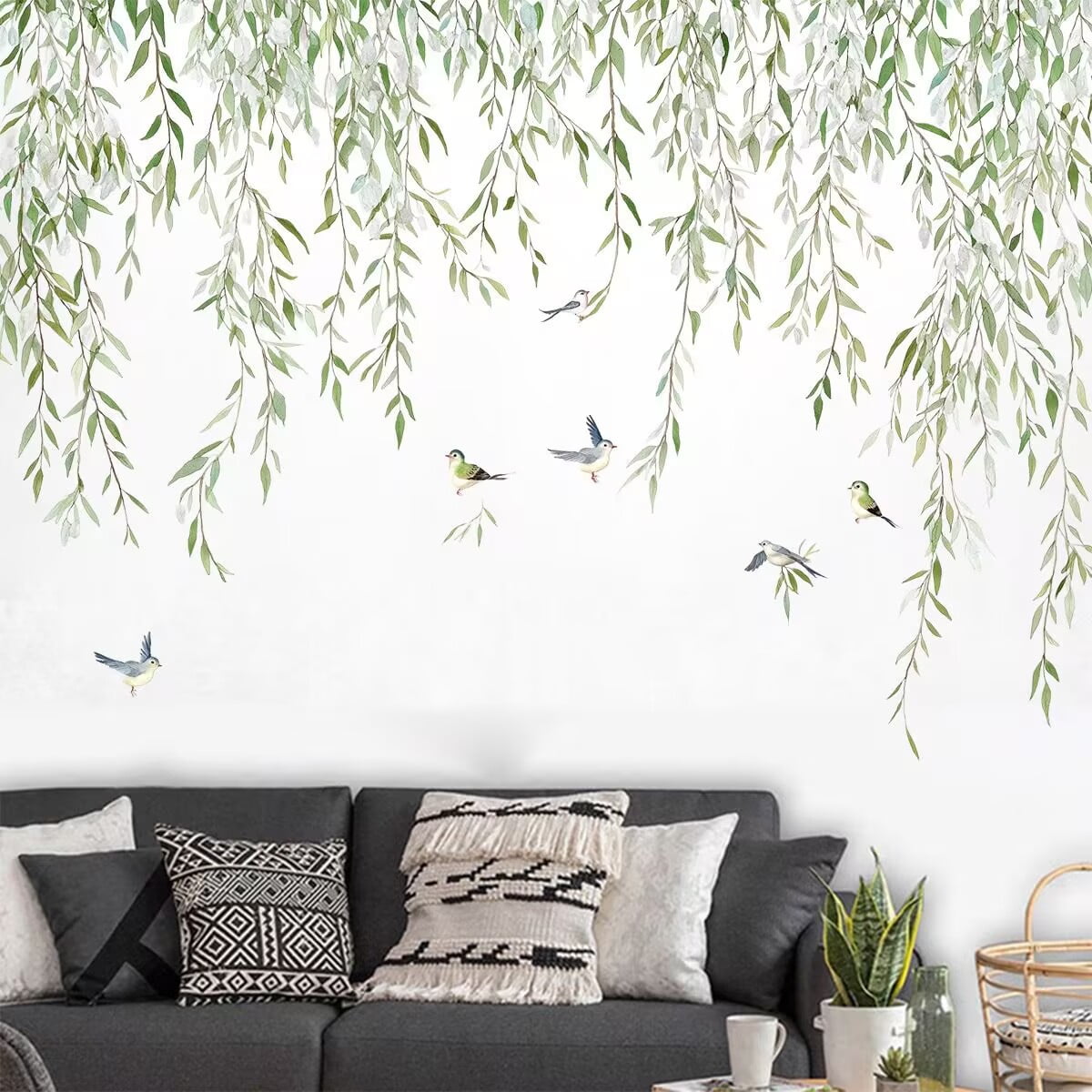 Green Hanging String of Willow Wall Decals Peel and Stick, Large Plants ...