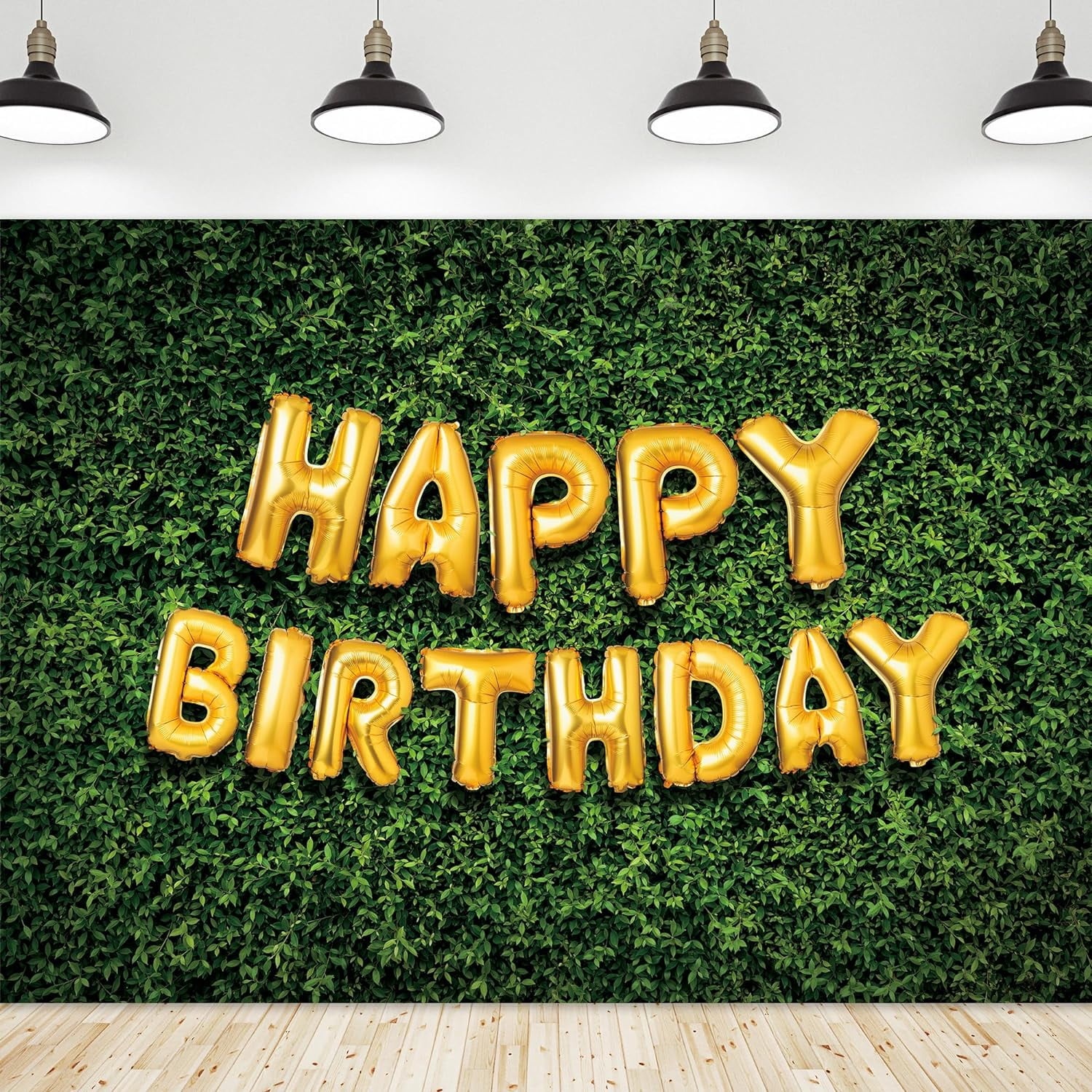 Green Happy Birthday Backdrop for Woman Polyester Fabric Yellow Balloon ...
