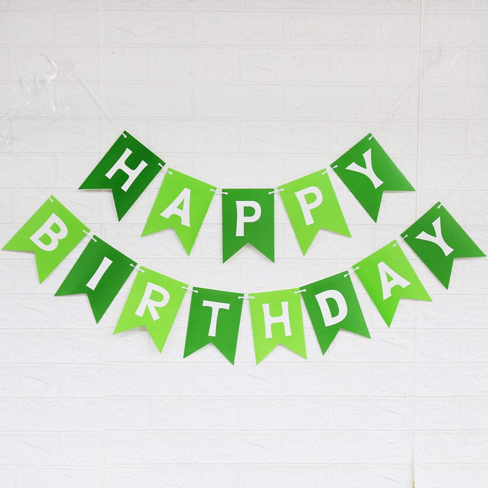 Green Happy Birthday Banner SSF20 With White Letters, Swallowtail ...