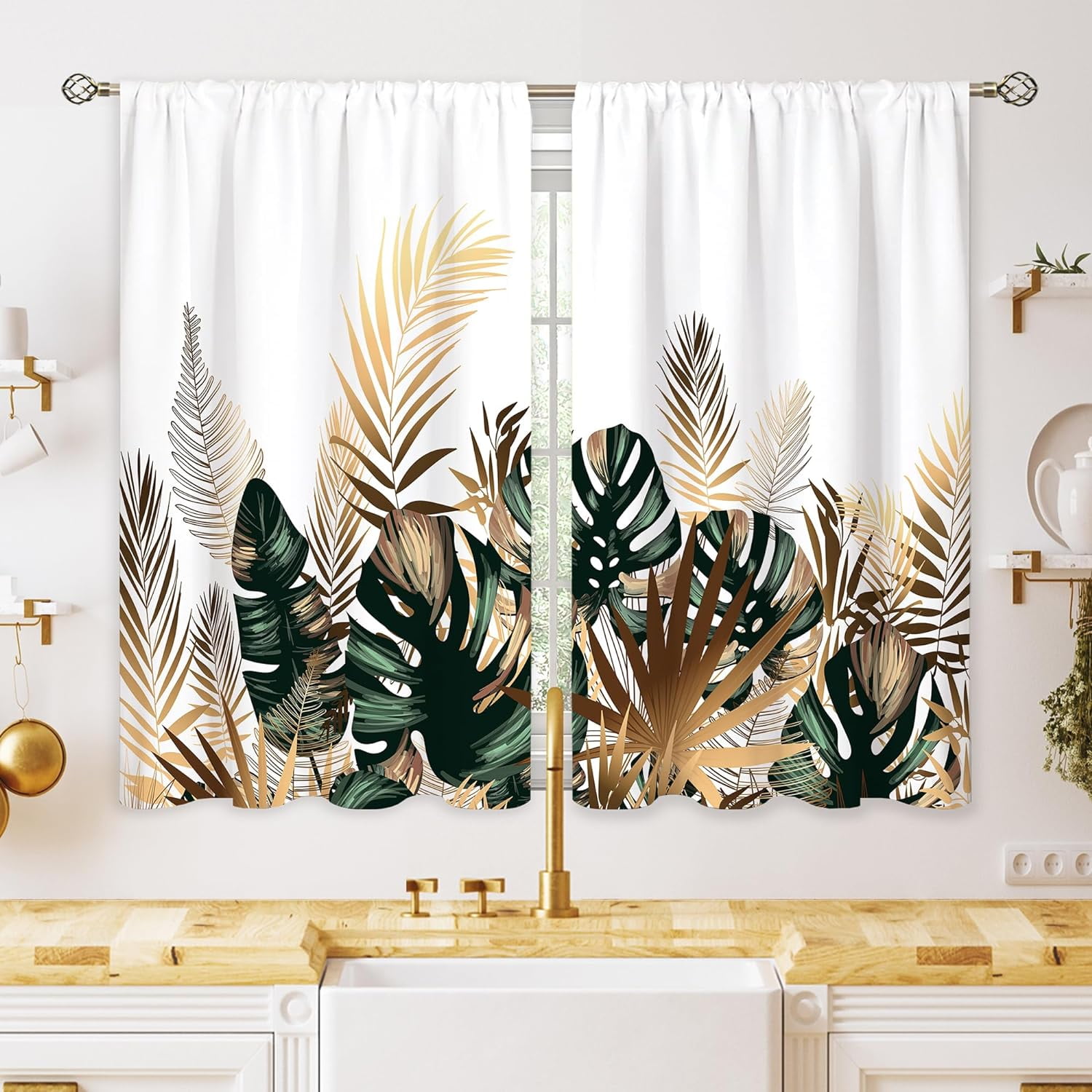 Green Hawaii Tropical Small Kitchen Curtains Tropical Leaves Plant ...