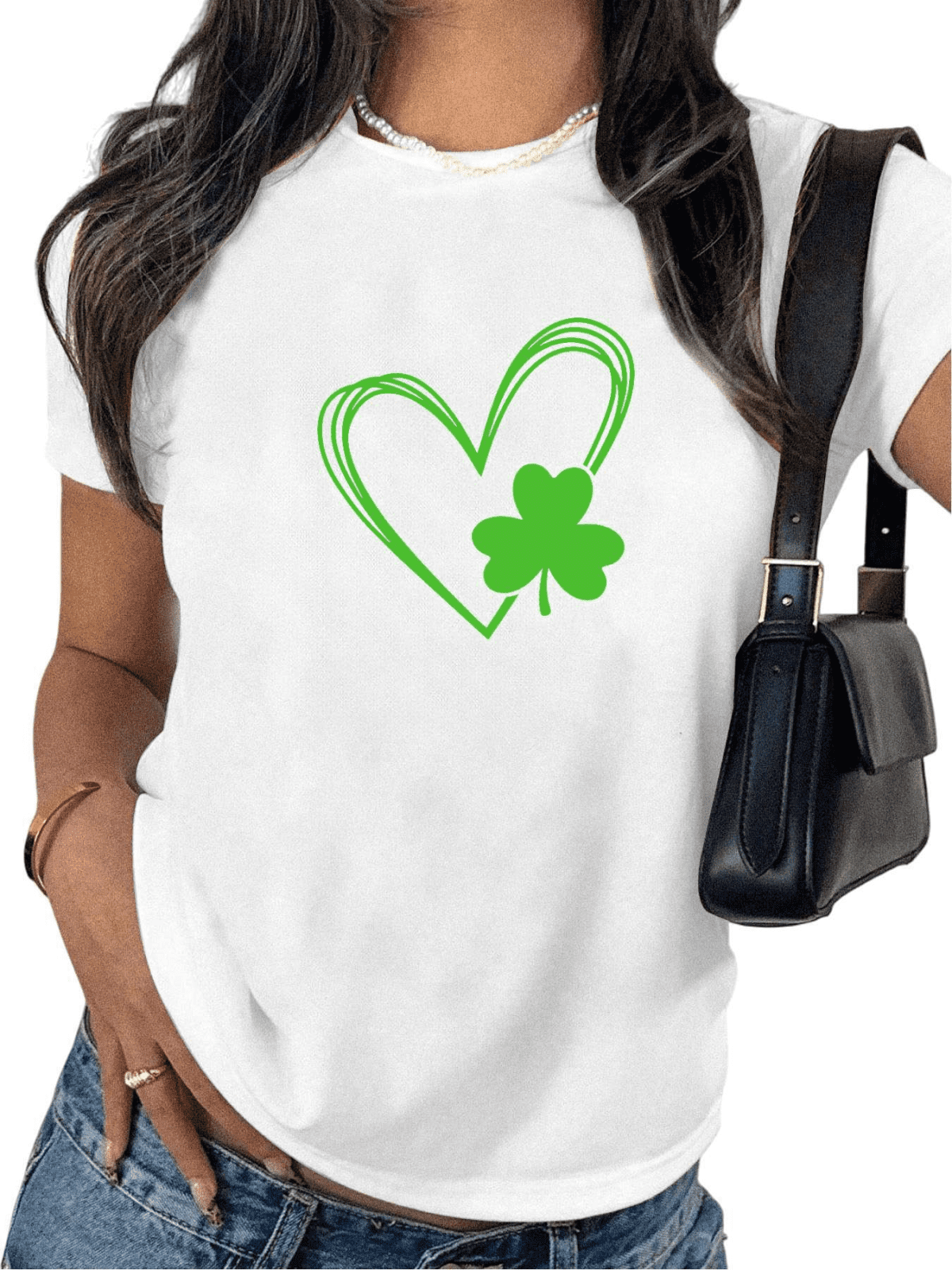 Green Heart Clover Line Graphic Tees Print Tshirt White Shirts S-5XL ...