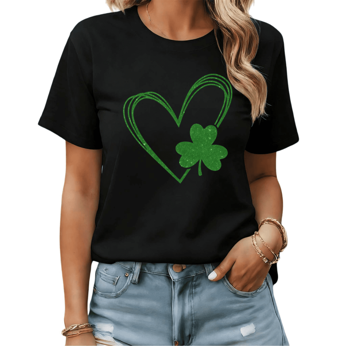 Green Heart & Clover St. Patrick's Day Graphic Tees Womans T shirt ...