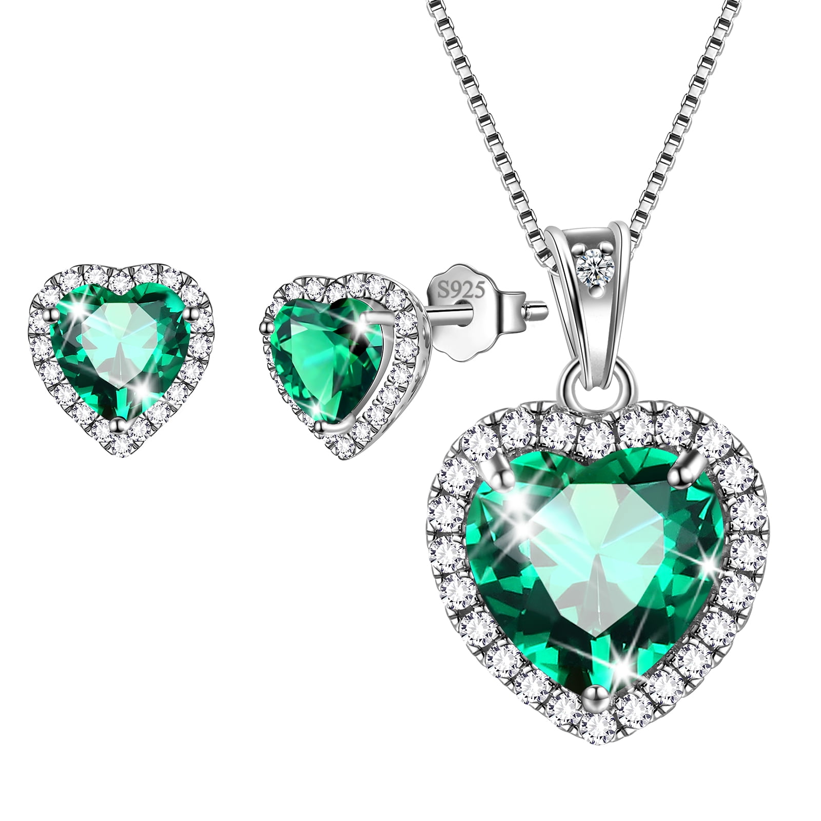 Green Heart Jewelry Sets Women Emerald May Birthstone Jewelry Set ...
