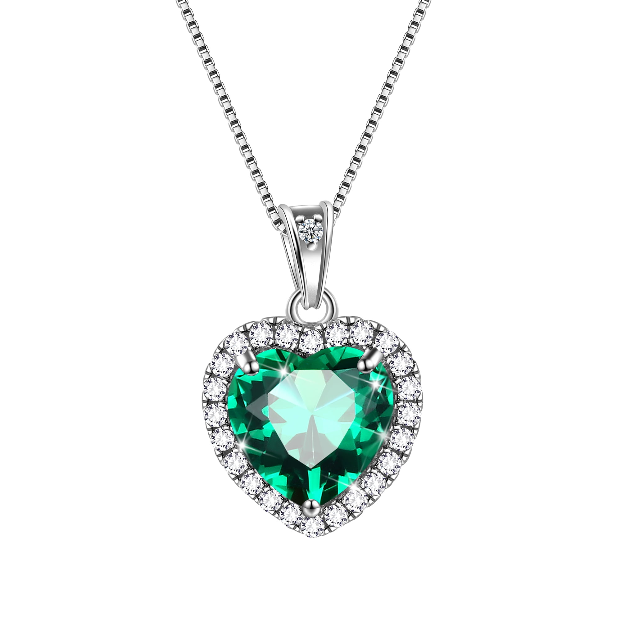 Hipunk Love Heart Emerald Necklace 925 Sterling Silver May Birthstone
