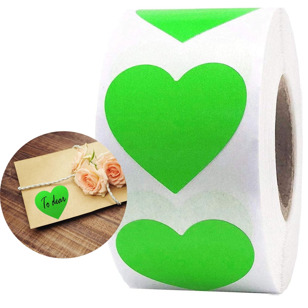 Green Heart Shape Stickers for Valentine's Day 2inch Green Color Coding ...
