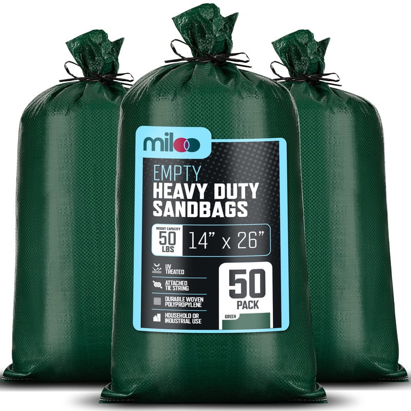 Green Heavy Duty Sand Bags for Flooding - 50 lb Empty Sandbags with Tie ...