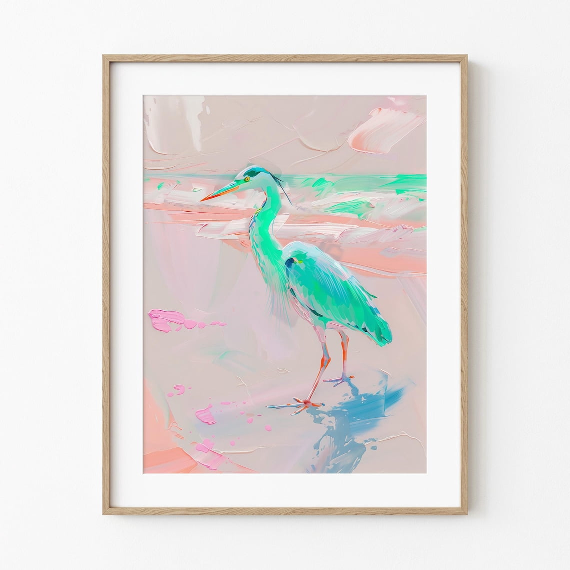 Green Heron Sea Life Ocean Tropical Bird Colorful Pastel Impressionist ...
