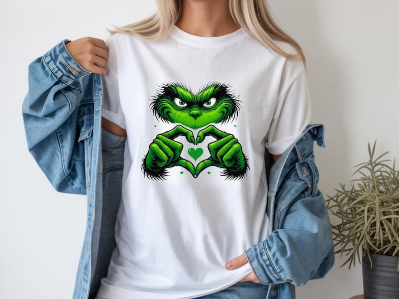 Green Holiday Character Heart Hands Back Print Graphic Tee, Minimal ...