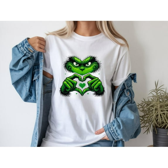 Green Holiday Character Heart Hands Back Print Graphic Tee, Minimal ...