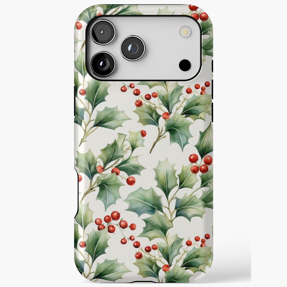 Green Holly Berry Pattern Nature Art Case for iPhone 11 12 13 14 15 16 ...