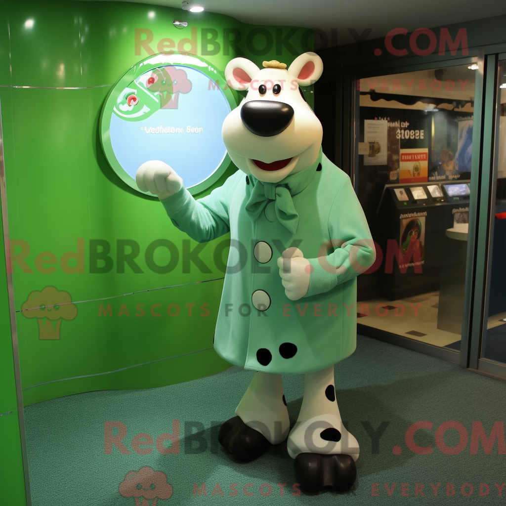 Green Holstein Cow REDBROKOLY mascot costume character dressed with a ...