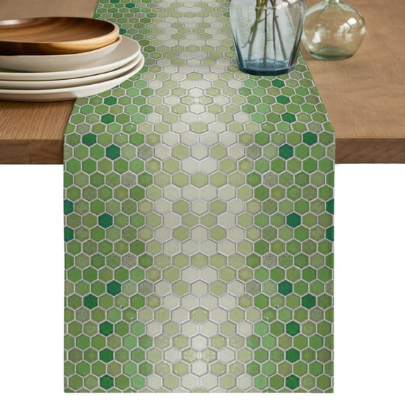 Green Honeycomb Plaid Table Runner, Modern Abstract Geometric Classic ...