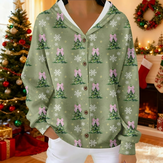 Green Hoodies for Women Christmas Sweaters for Women Funny Button Down ...