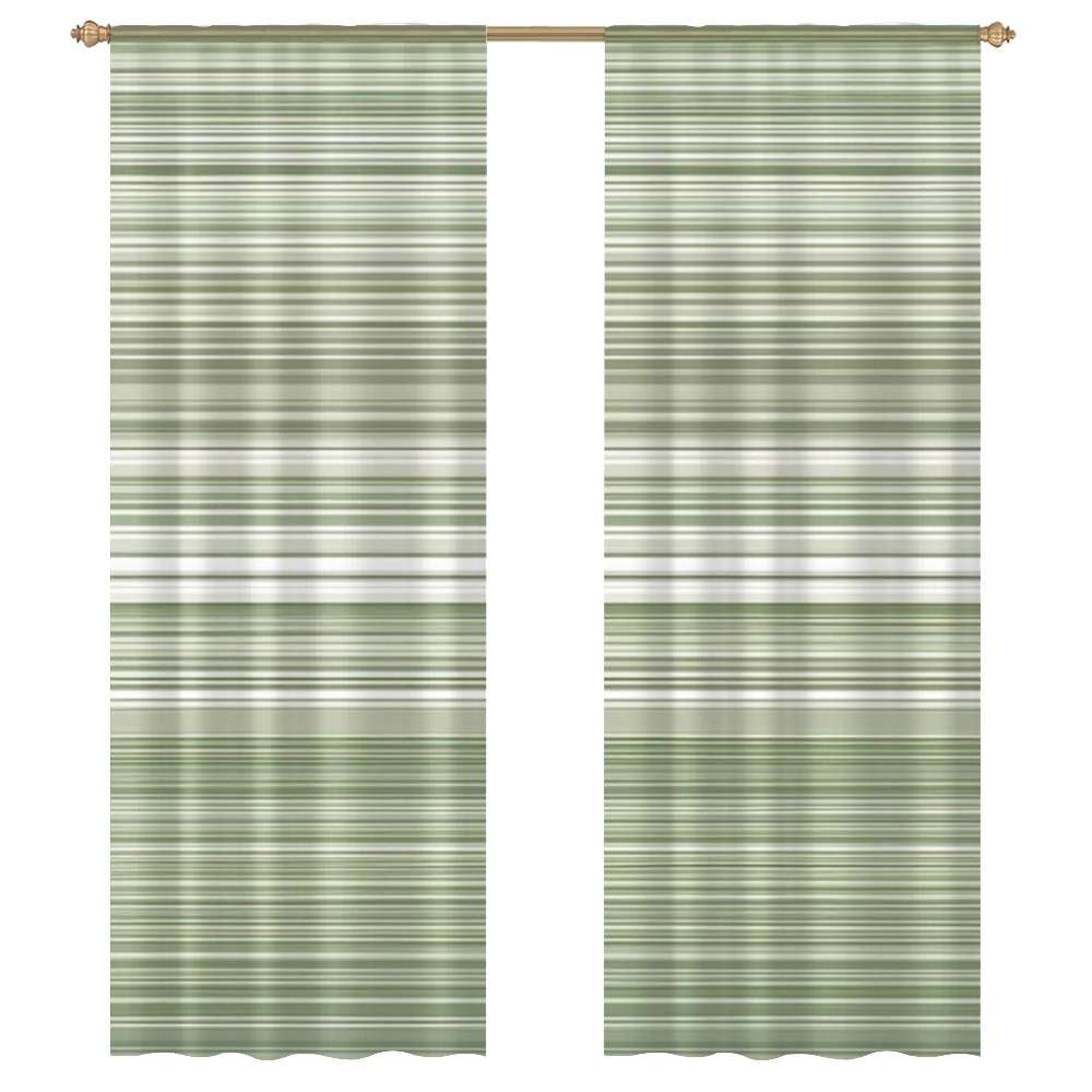 Green Horizontal Lines Abstract Texture Tulle Curtains For Living Room ...