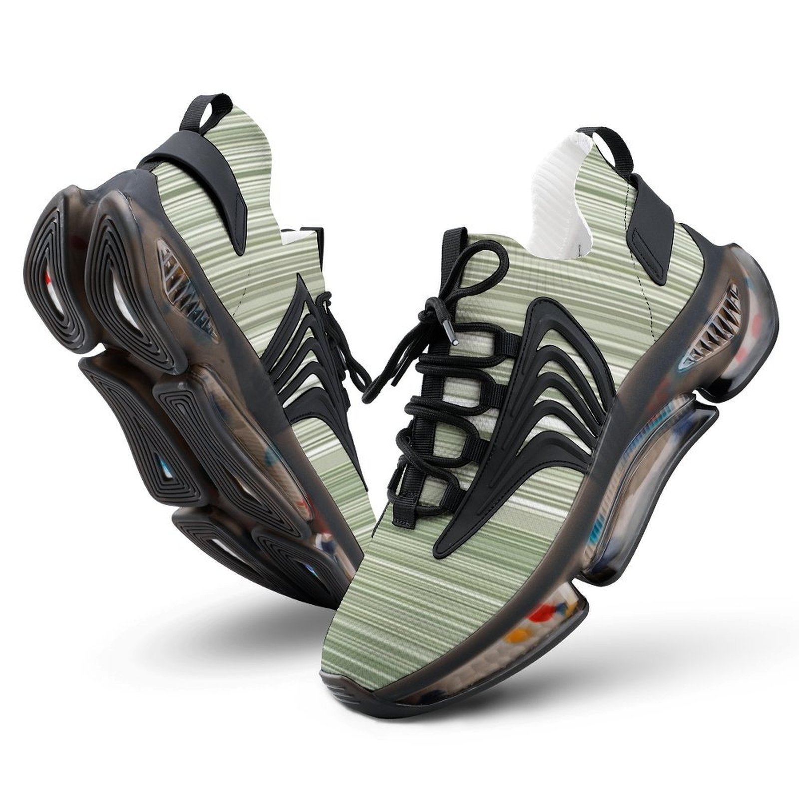 Green Horizontal Lines Abstract Texture Walking Shoes for Men Woman ...