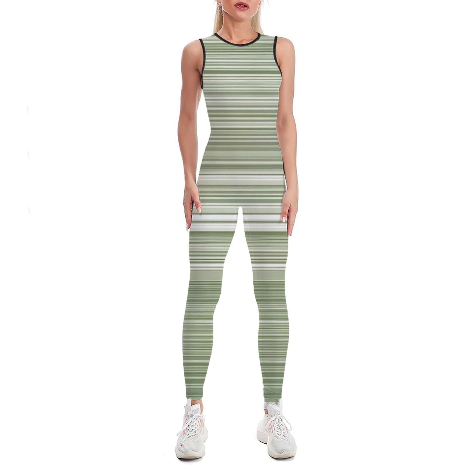Green Horizontal Lines Abstract Texture Women's One Piece Yoga ...
