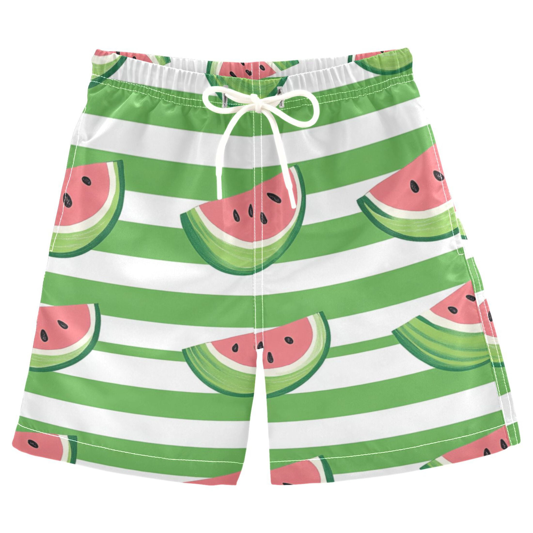 Green Horizontal Lines Cute Watermelons Boys' Beach Pants Board Shorts ...
