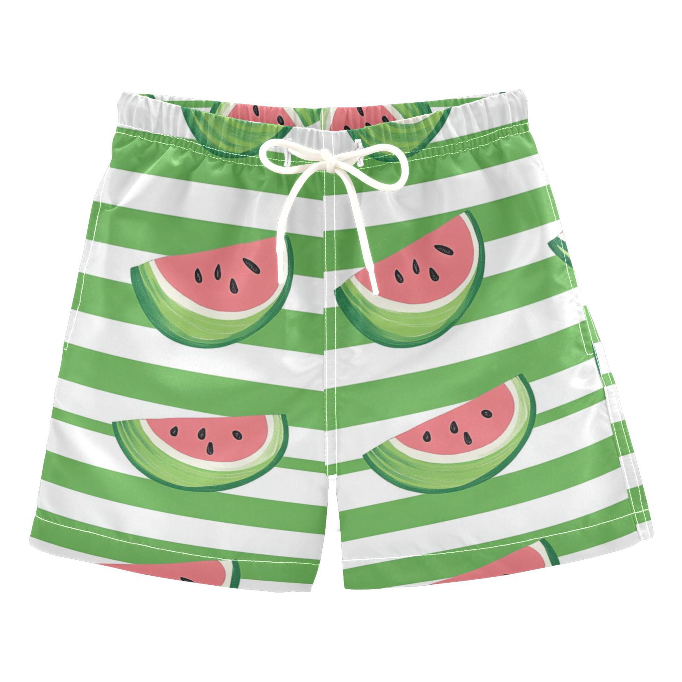 Green Horizontal Lines Cute Watermelons Boys' Swim Trunks Board Shorts ...
