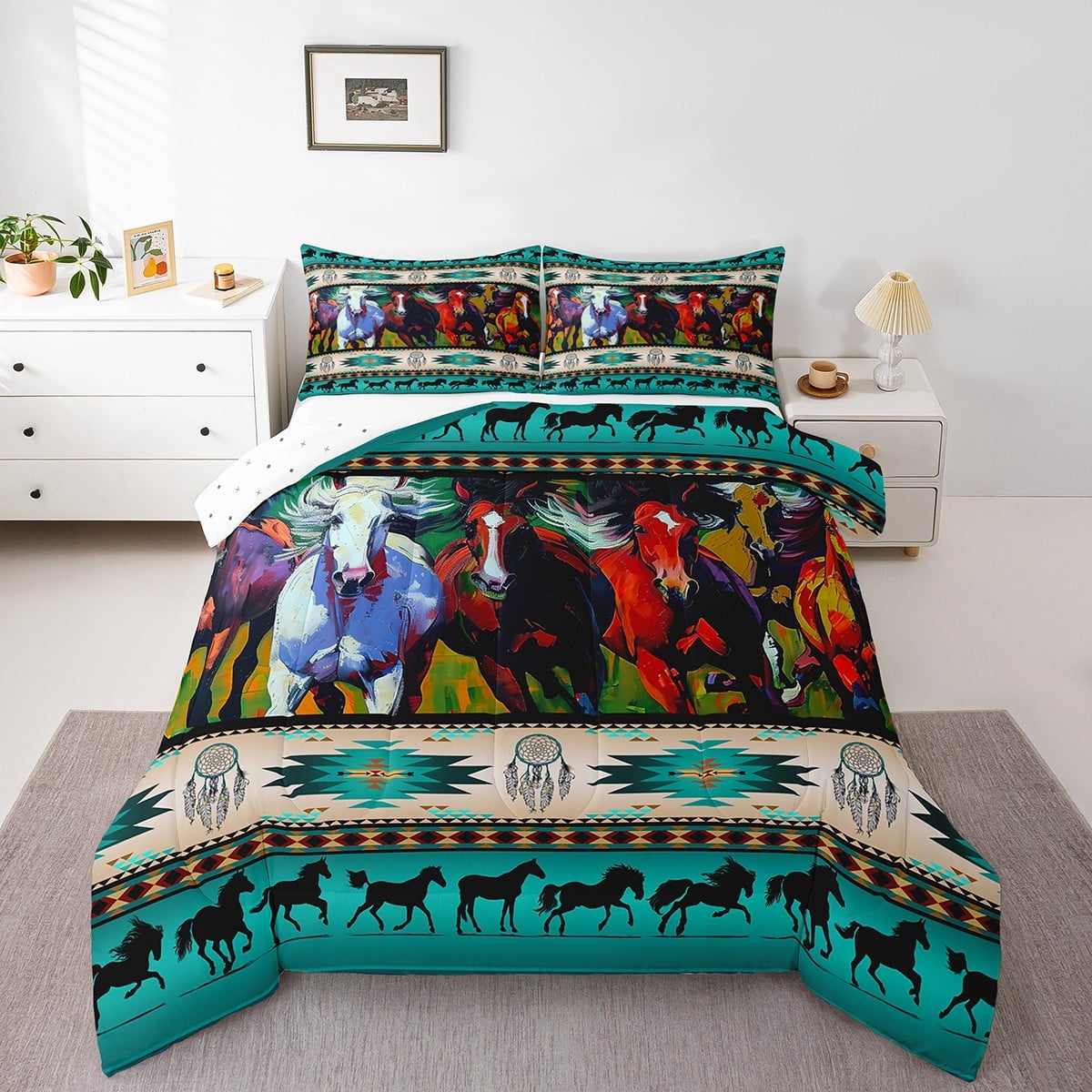 Green Horses Comforter Set Southwestern Native Aztec Bedding Set ...