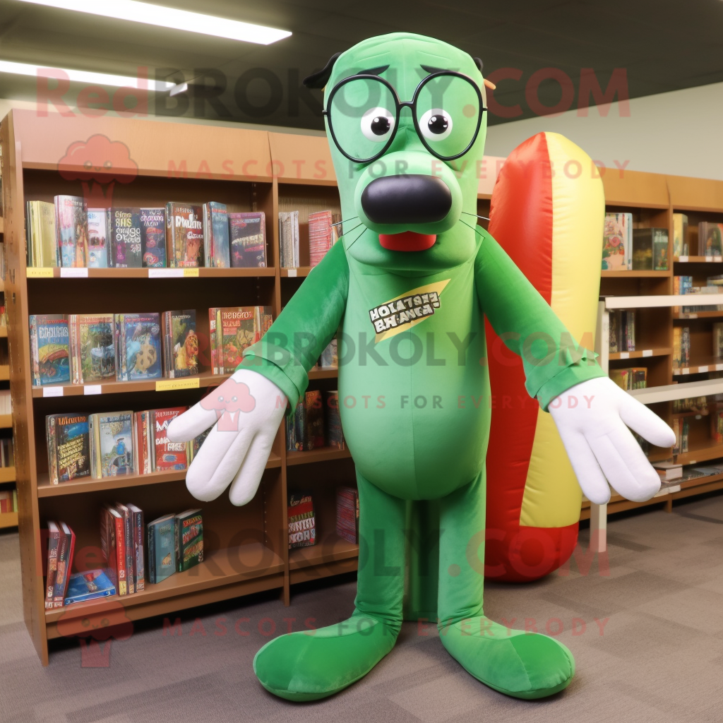 Green Hot Dogs REDBROKOLY mascot costume character dressed with a ...