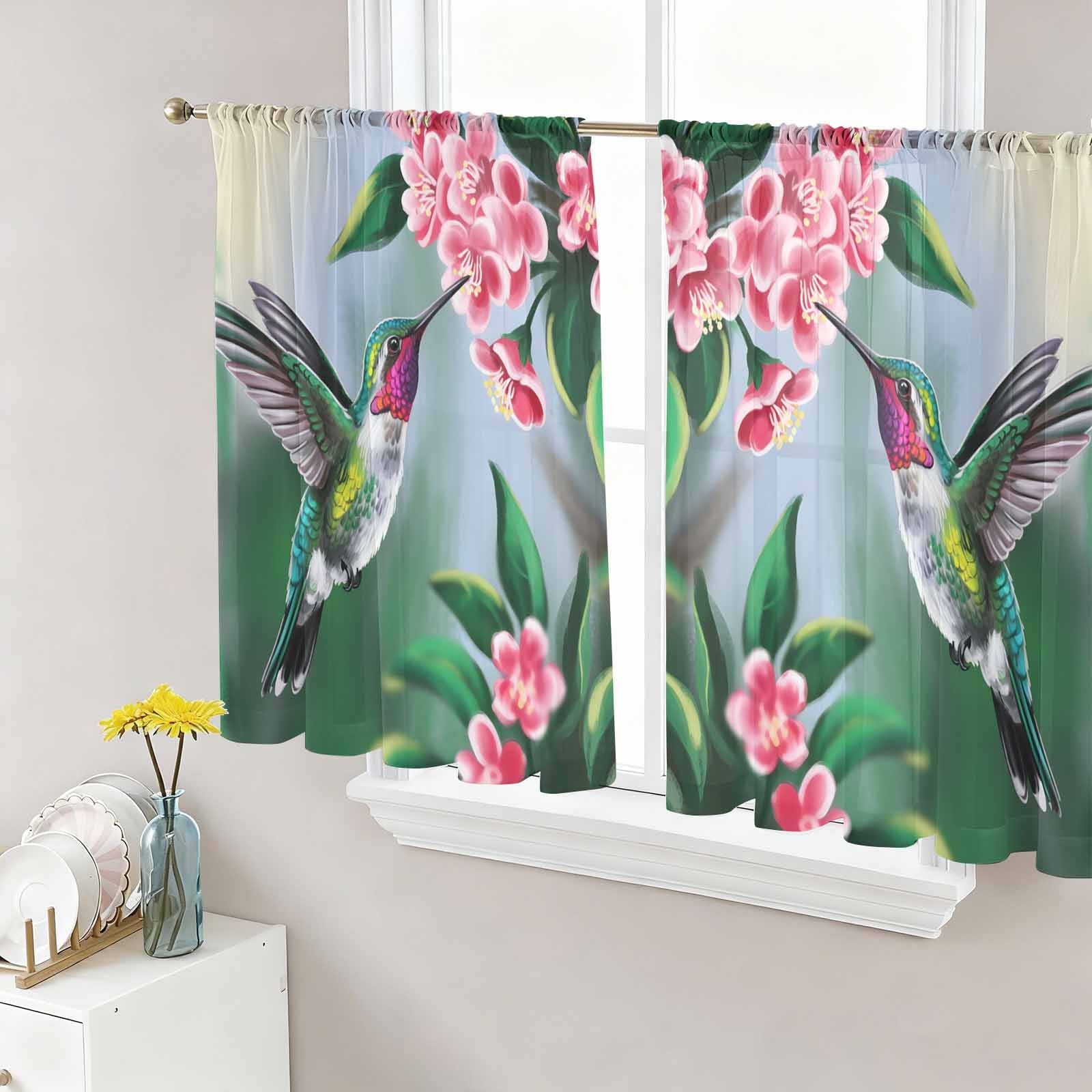 Green Hummingbird Semi Sheer Curtains 45 Inch Length 2 Panels Set ...