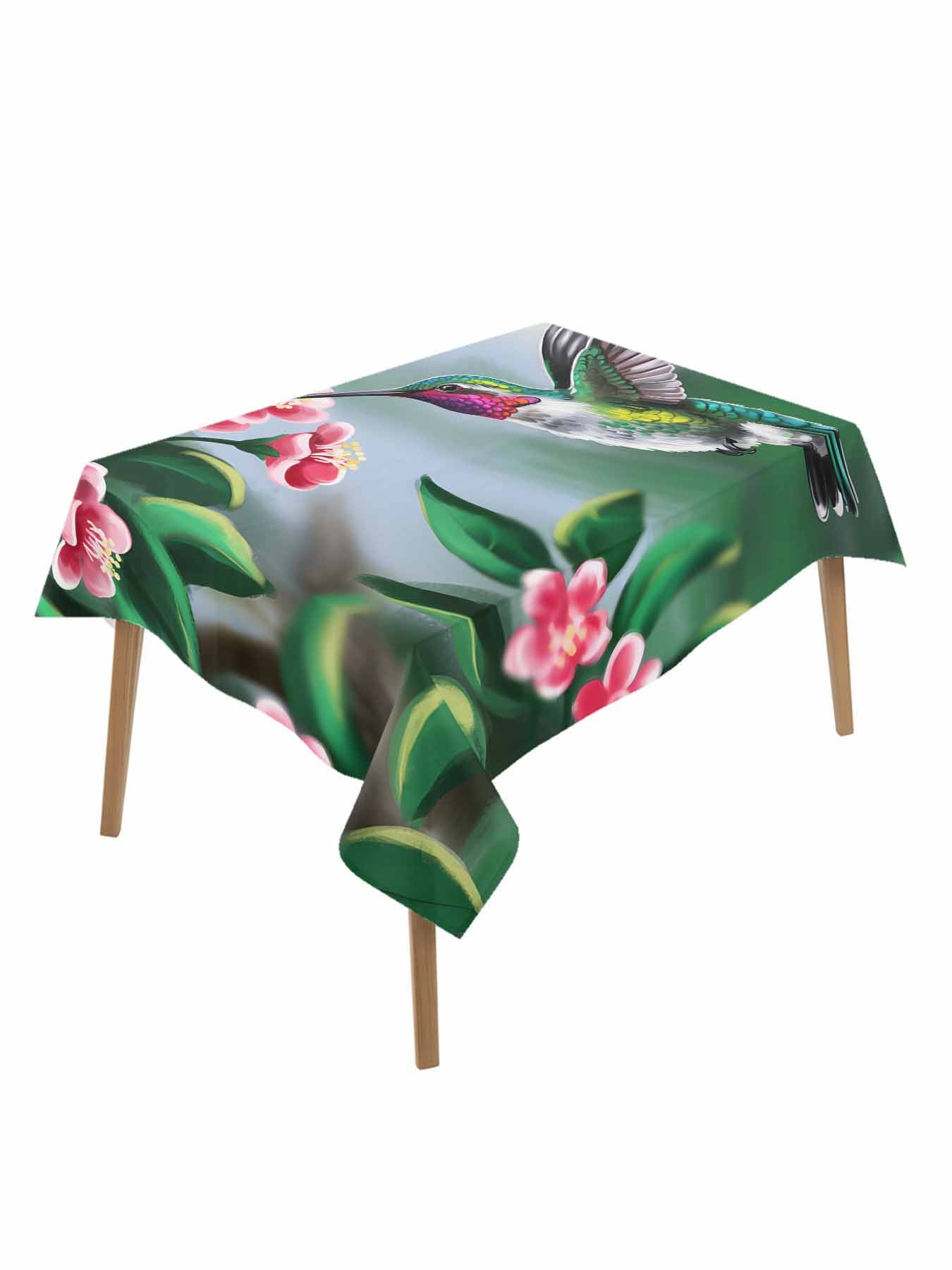 Green Hummingbird Table Cloth, Spring Summer Pink Flower Leaf ...