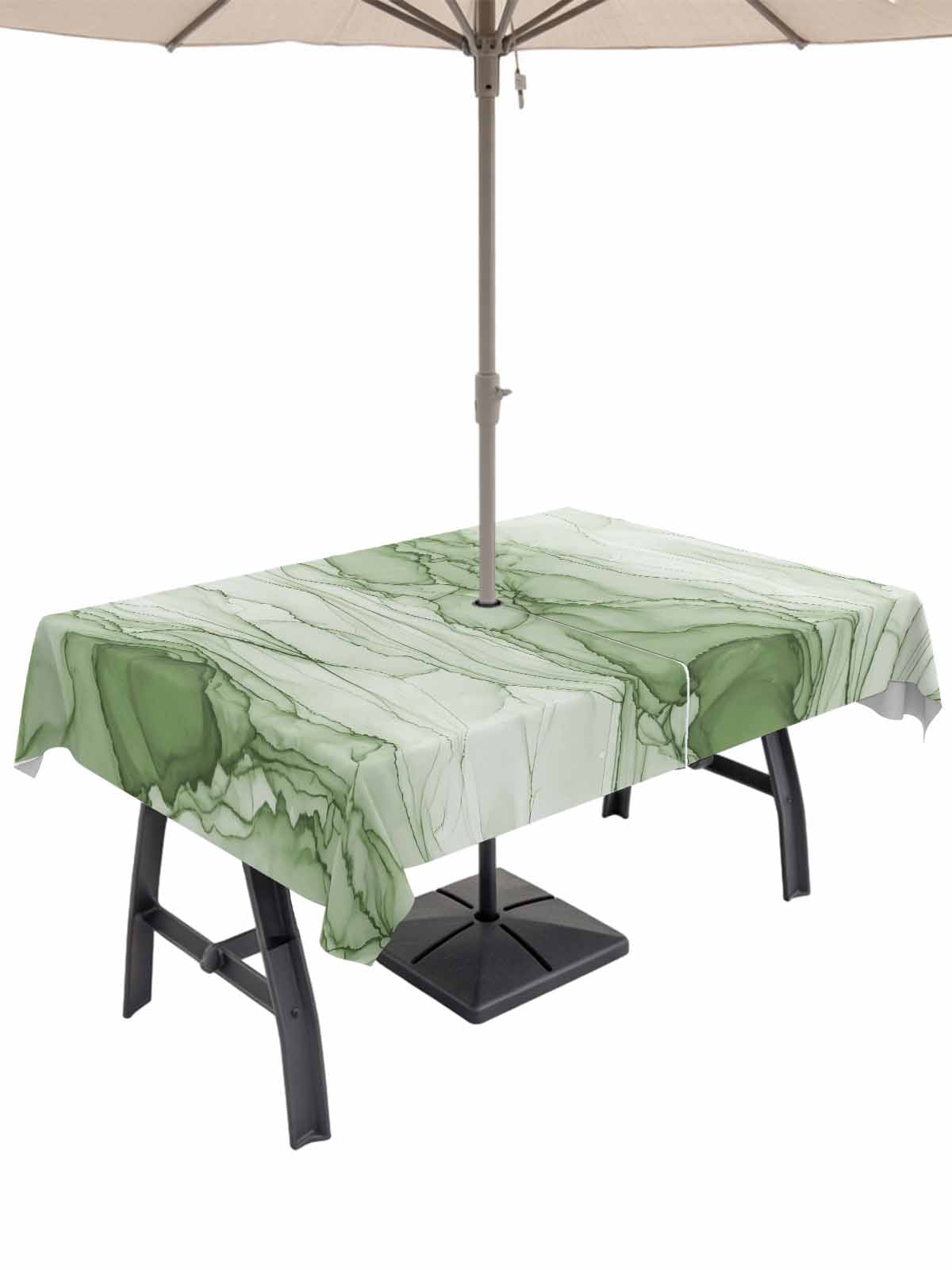 Green Ink Marble Rectangle Outdoor Tablecloth with Umbrella Hole ...