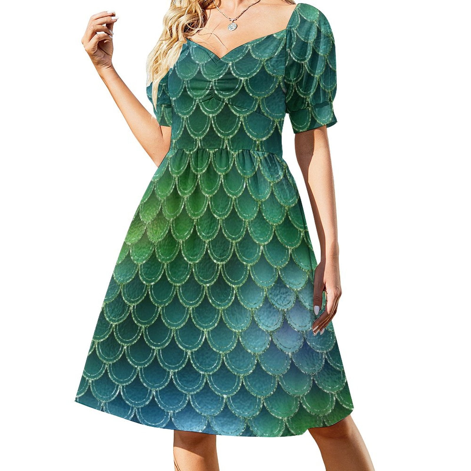 Green Iridescent Silver Mermaid Dragon Scales Sleeveless Dress summer ...